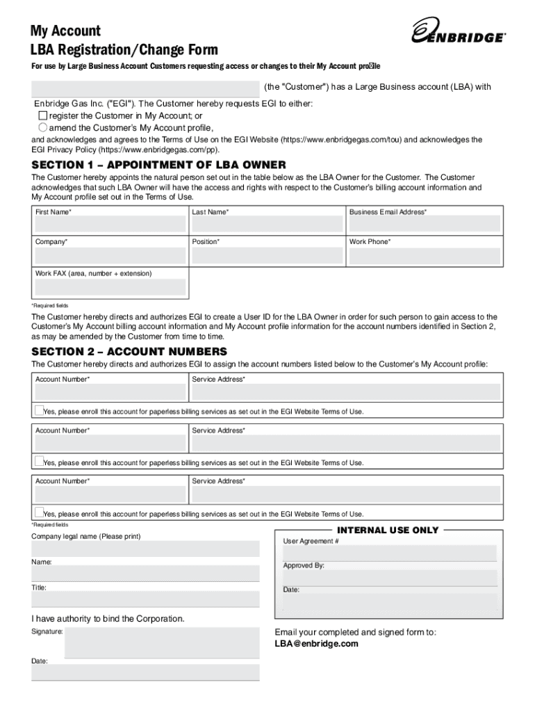 Fillable Online Enbridge Gas My Account Large Business Account ...