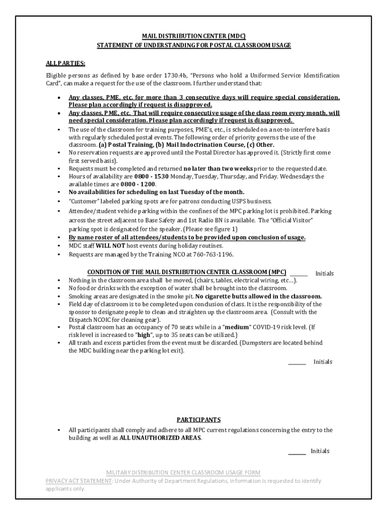 Fillable Online mail distribution center classroom request form office ...