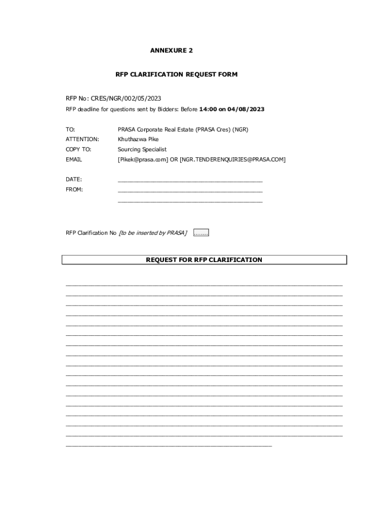 Fillable Online ANNEXURE 2 RFP CLARIFICATION REQUEST FORM ... Fax Email ...