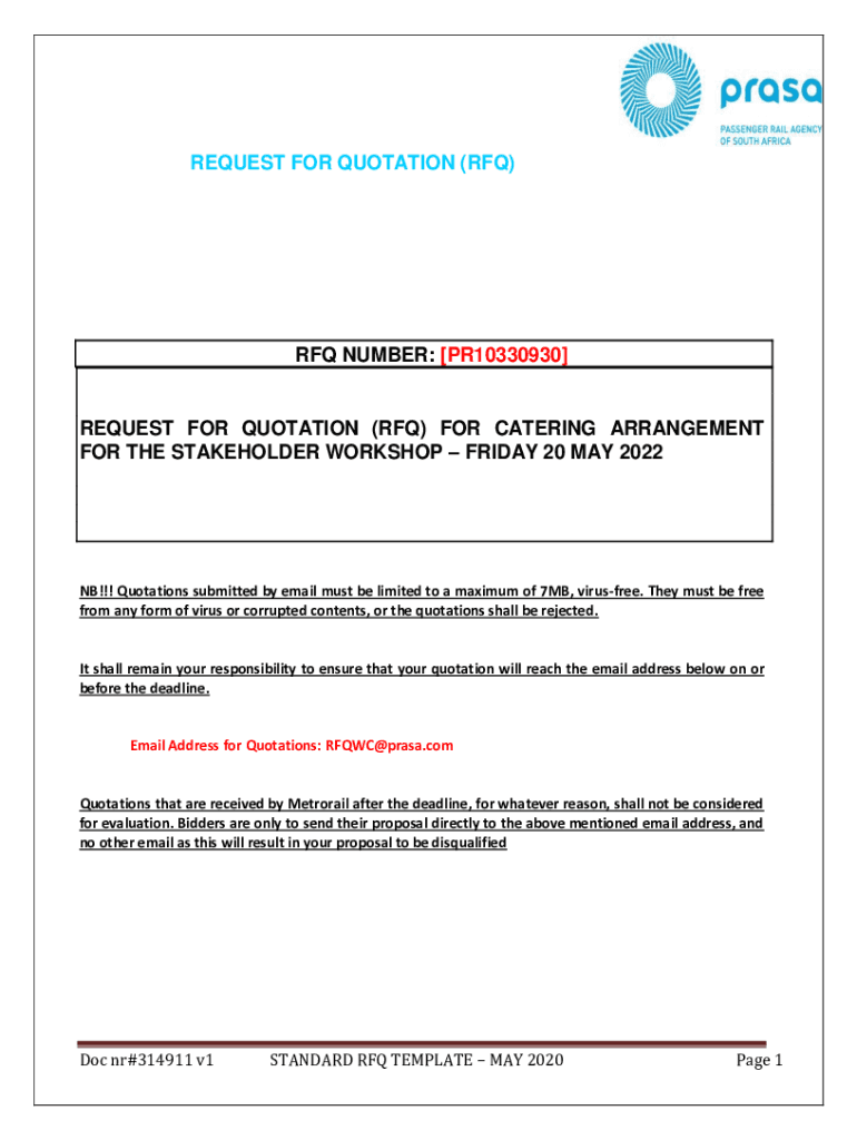Fillable Online Request for Quotations for a Food Management Services ... Fax Email Print ...