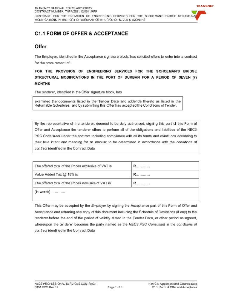 Fillable Online Part C1.1-Form of Offer and Acceptance Fax Email Print ...
