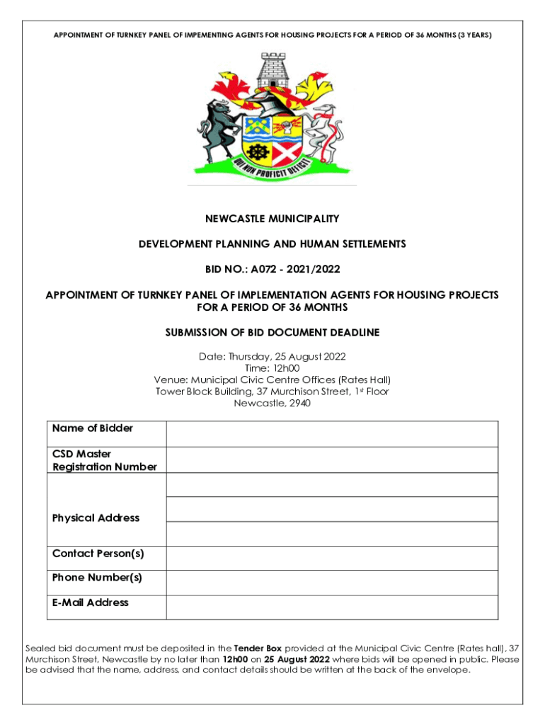 Fillable Online APPOINTMENT OF TURNKEY PANEL OF IMPEMENTING AGENTS FOR ...