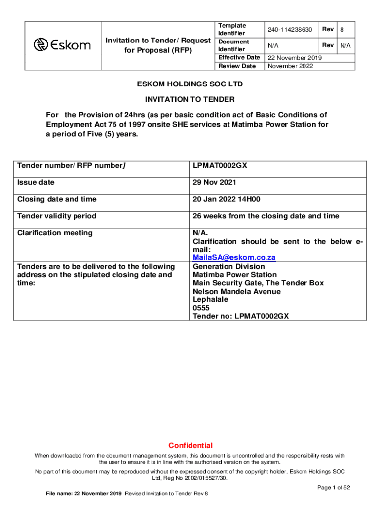 Fillable Online Tender Response Document Template (2022) Fax Email ...