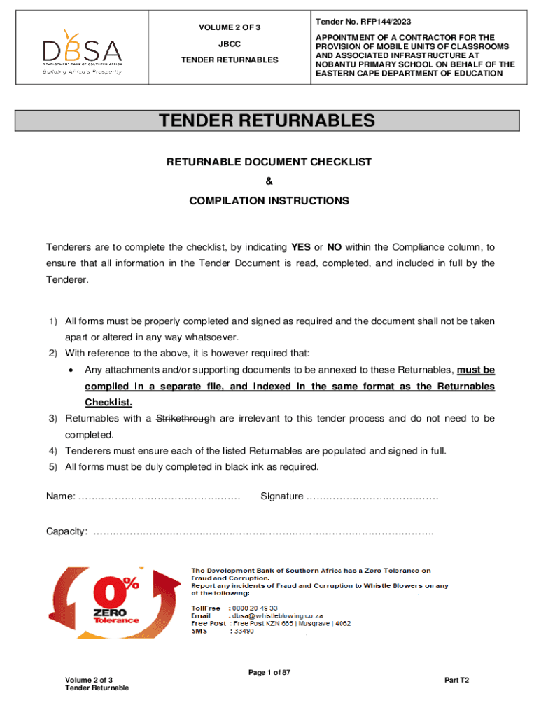 Fillable Online Tender Returnables Fax Email Print - pdfFiller