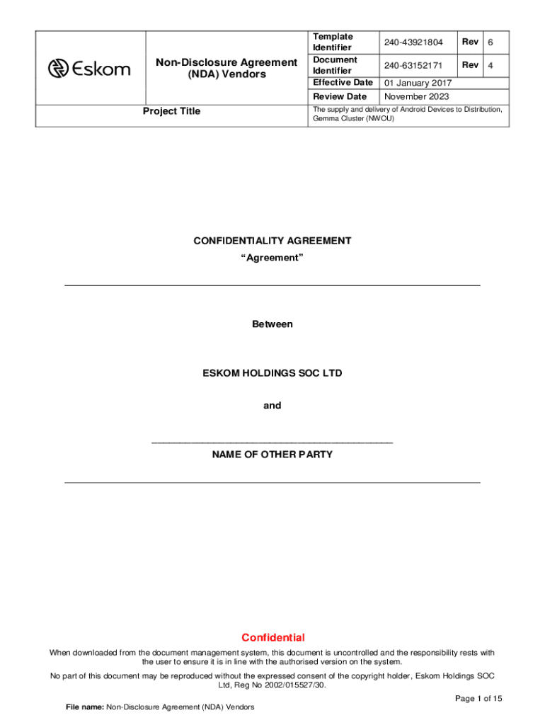 Fillable Online Non-Disclosure Agreement (NDA) Vendors Confidential Fax ...
