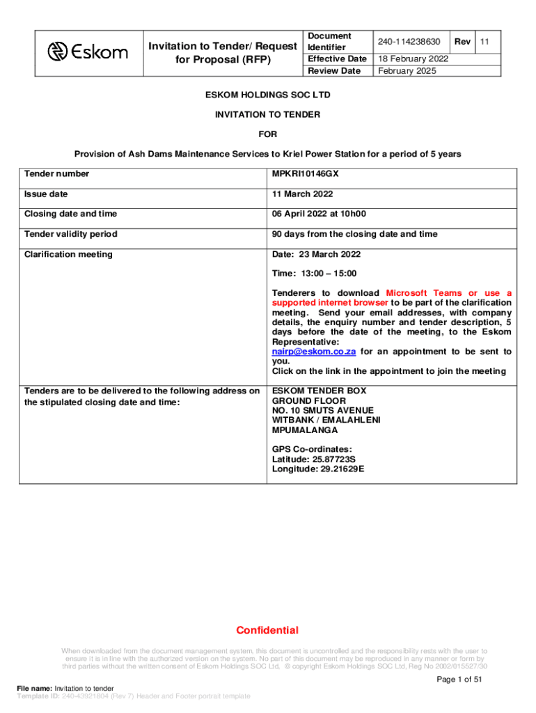 Fillable Online Provision of Ash Dams Maintenance Services to Kriel ...