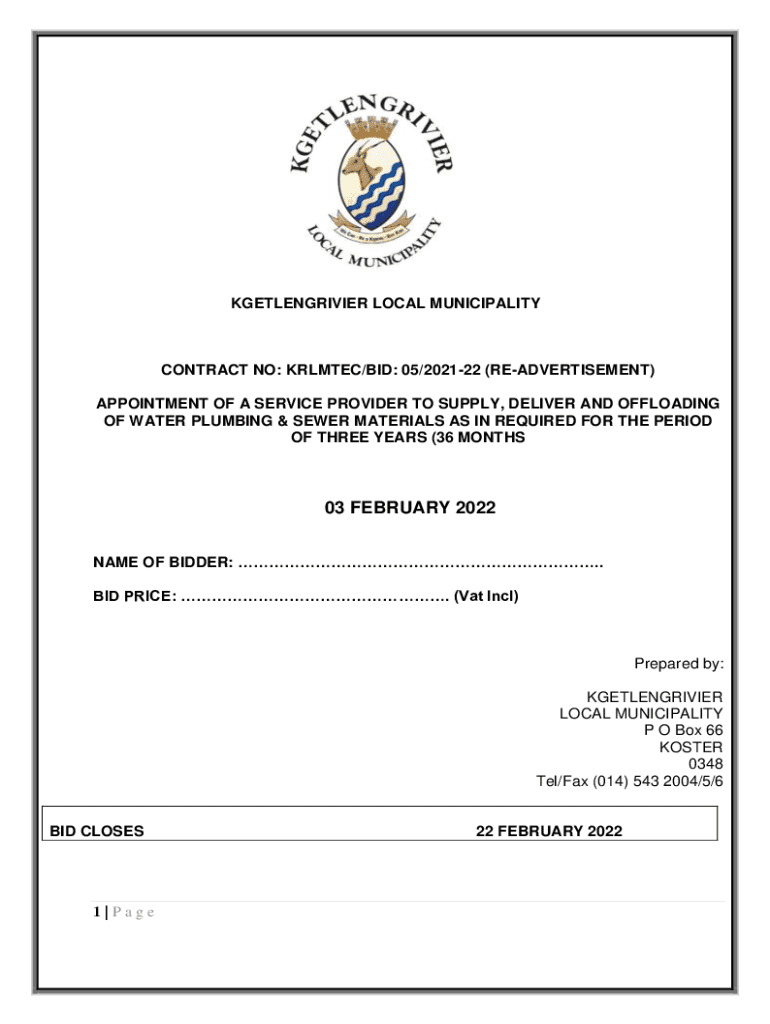 Fillable Online APPOINTMENT OF A SERVICE PROVIDER TO SUPPLY, DELIVER ...