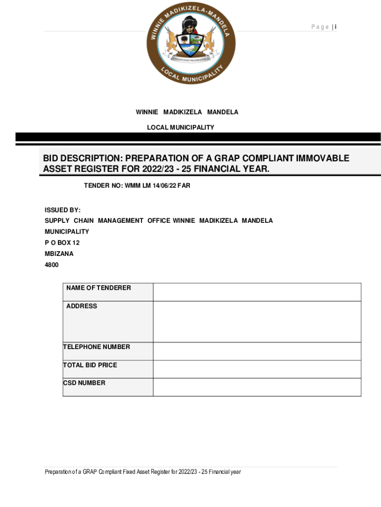 Fillable Online preparation of grap compliant immovable asset register for ... Fax Email Print ...