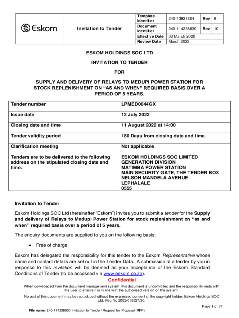 Fillable Online SUPPLY AND DELIVERY OF RELAYS TO MEDUPI POWER STATION ...