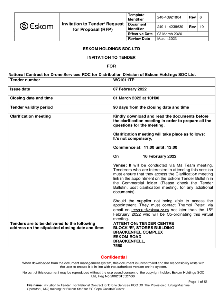 Fillable Online National Contract for Drone Services ROC for Distribution Division of Eskom ...