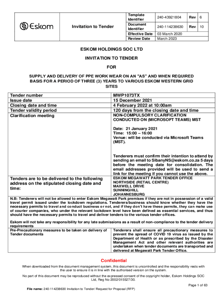Fillable Online Short Tender for Supply of Personal Protection ...