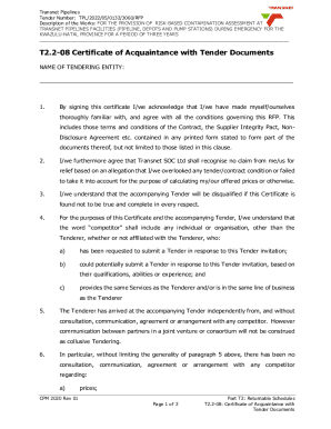 Fillable Online T2.2-08 Certificate of Acquaintance with Tender ...