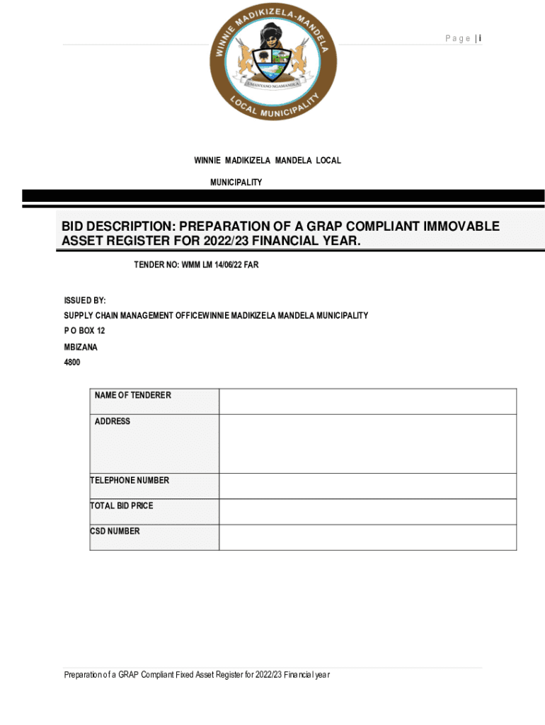 Fillable Online Re- Grap Compliant Immovable Asset Register (12 Months ...