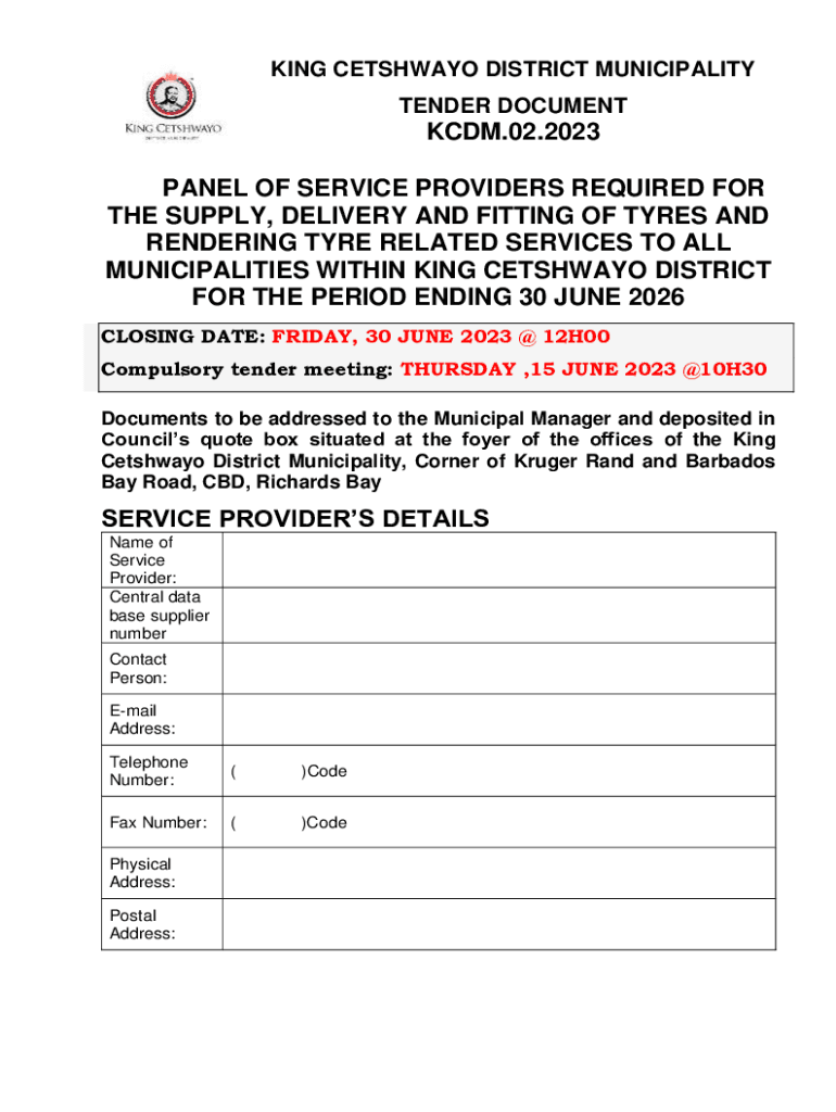 Fillable Online king cetshwayo district municipality tender document ...