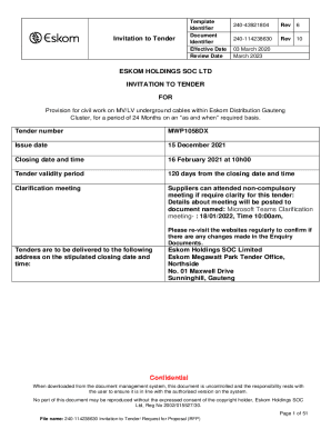 Fillable Online Provision for civil work on MV/LV underground cables within Eskom Distribution ...