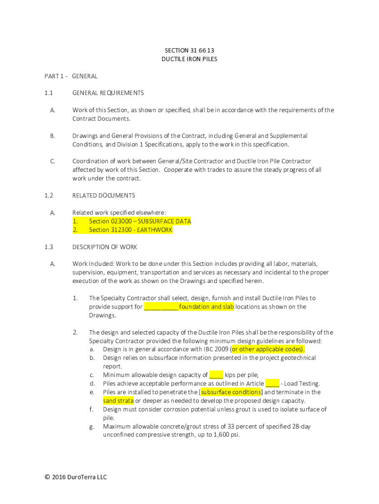 Fillable Online Fillable Online SECTION 31 66 13 DUCTILE IRON PILES Fax ...