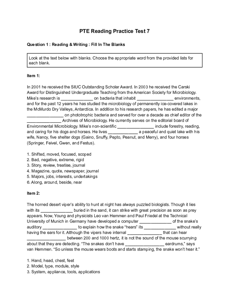 Fillable Online PTE Reading Practice Paper 2020 Sample Questions Fillable Online PTE Reading Practice Paper 2020 Sample Questions