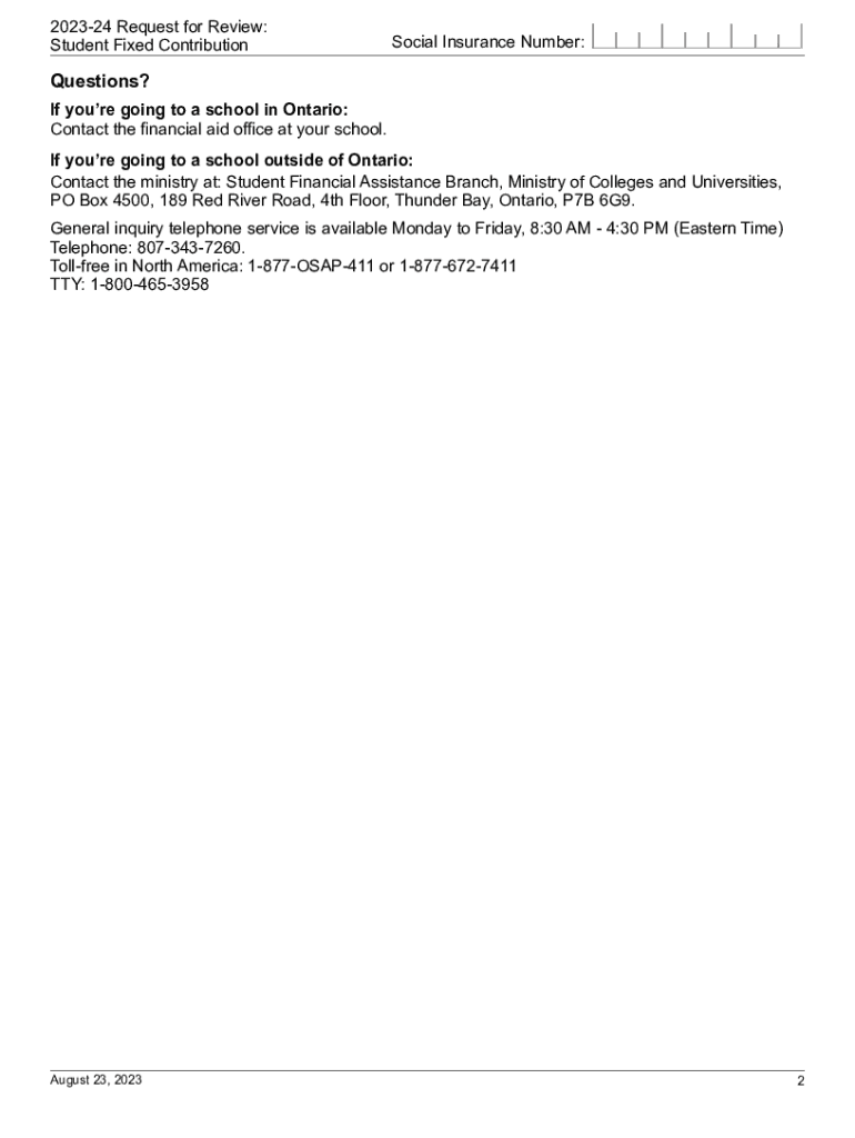 Fillable Online 2023-24 Request for Review: Student Fixed Contribution ...