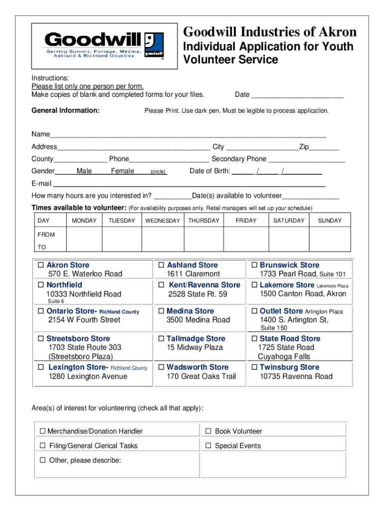 Fillable Online Individual Application for Youth Volunteer Service Fax ...
