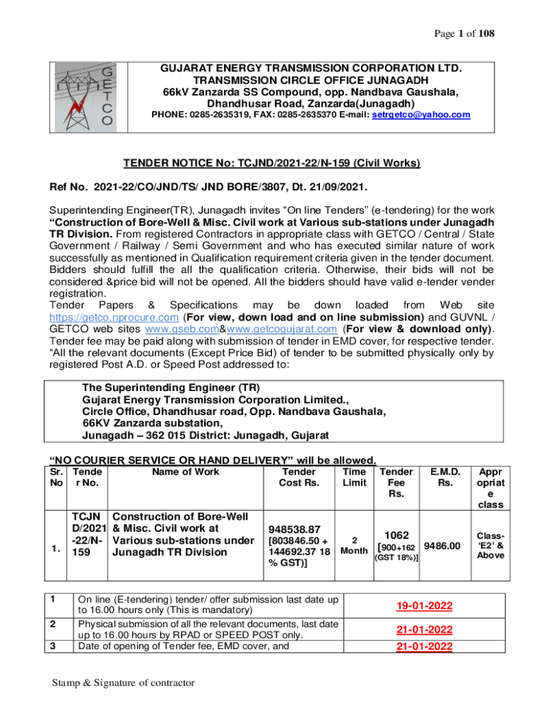Fillable Online Page 1 of 108 Stamp & Signature of contractor GUJARAT ...
