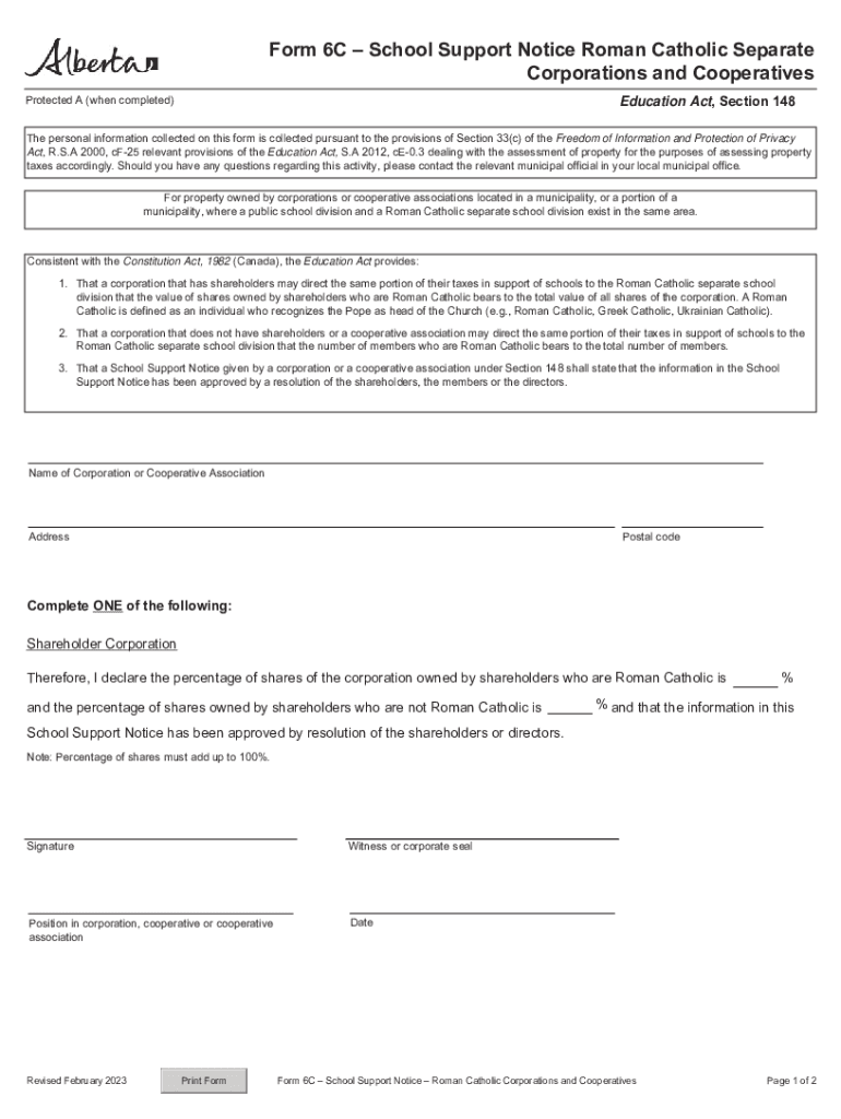 Fillable Online ed-form-6C-catholic-corporation-school-support-notice.pdf. Education Property ...