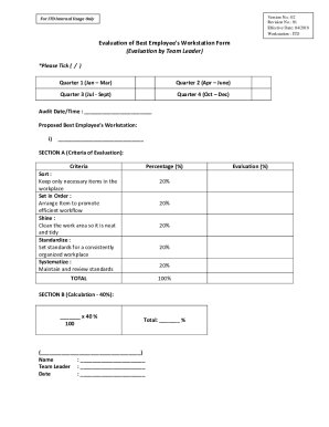 Fillable Online Evaluation of Best Employee's Workstation Form ...