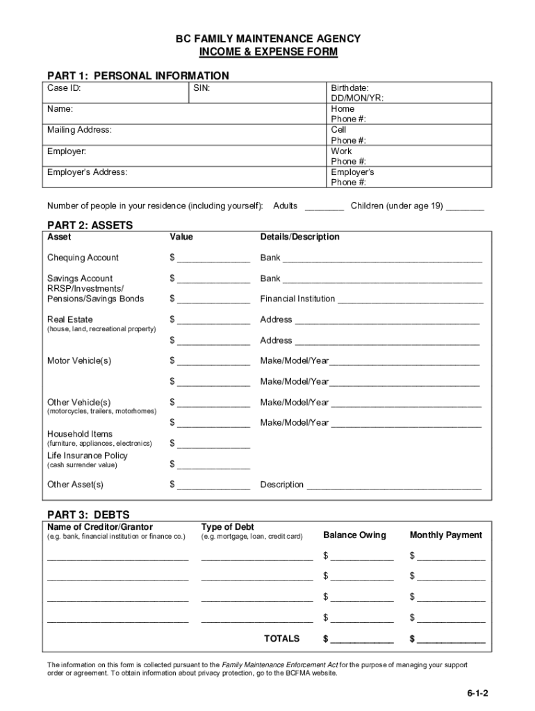 Fillable Online BCFMA Income and Expense with Payment Proposal Form Fax ...