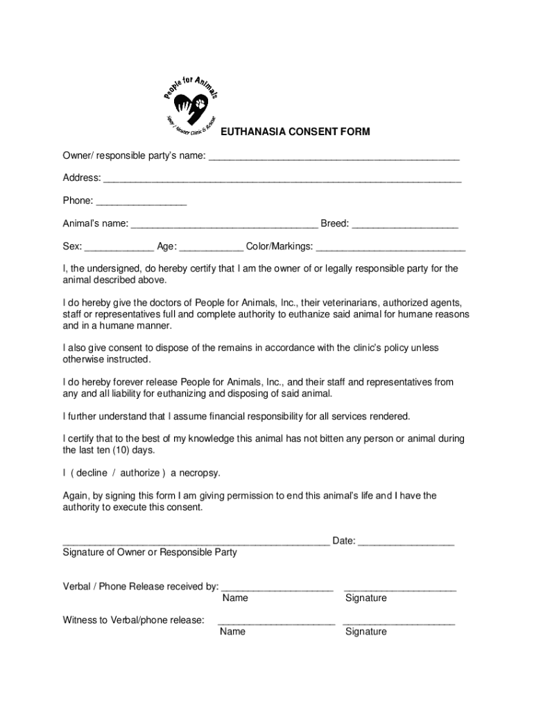 Fillable Online Aaha Euthanasia Consent Form - PDF Free Download Fax ...