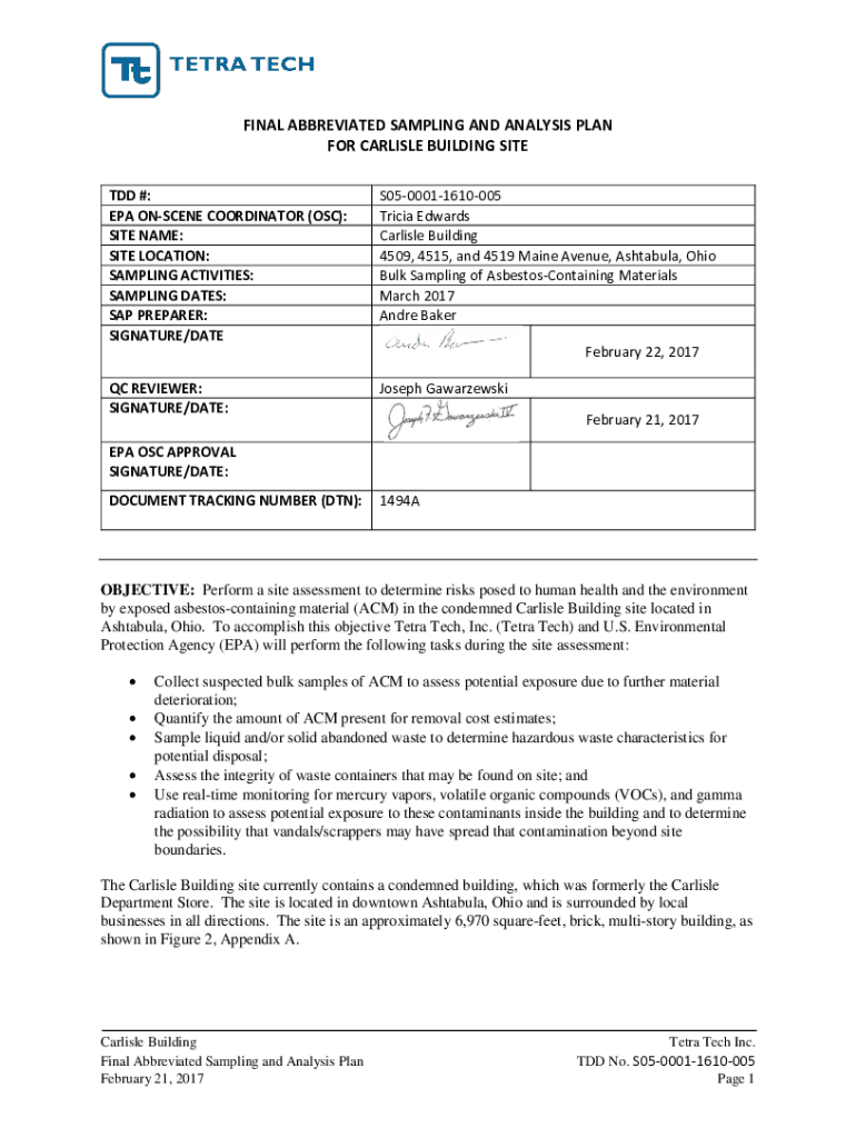 Fillable Online TETRA TECH, INC. - FINAL ABBREVIATED SAMPLING AND ...