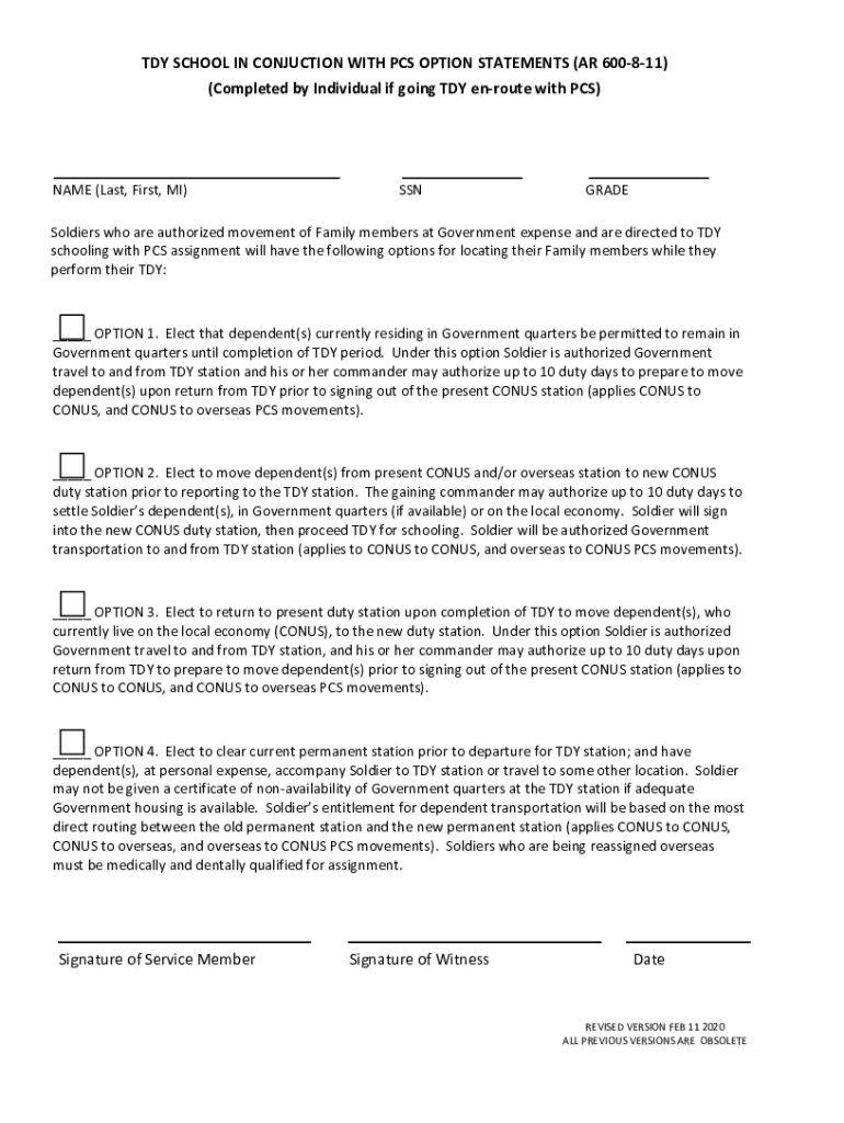 Fillable Online TDY SCHOOL IN CONJUCTION WITH PCS OPTION STATEMENTS ...