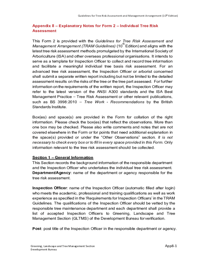 Fillable Online Explanatory Notes for Form 2Individual Tree Risk ...