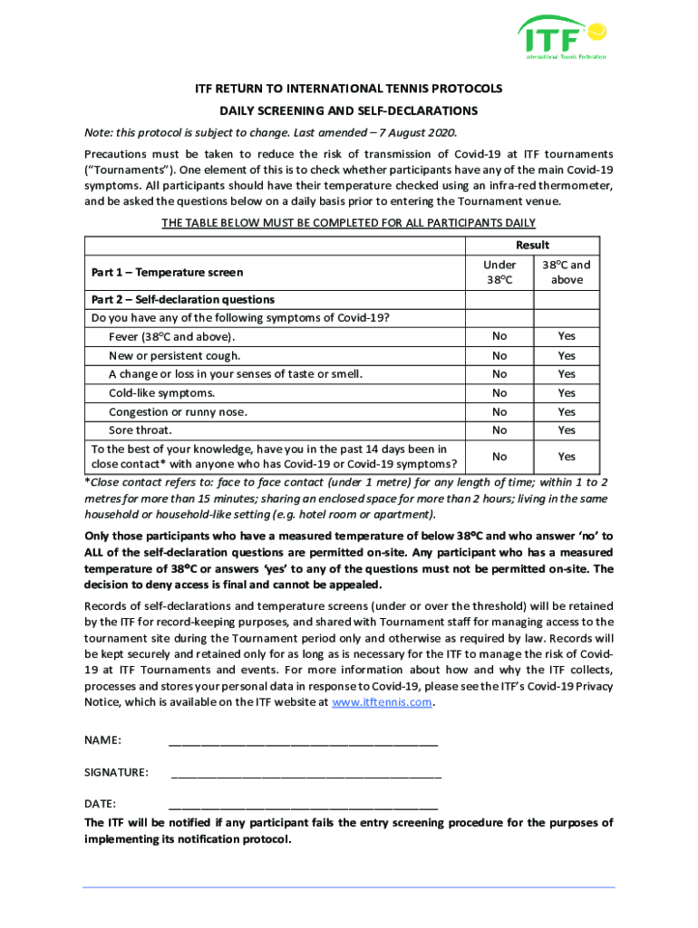 Fillable Online ITF WORLD TENNIS TOUR JUNIORS RETURN TO ... Fax Email Print - pdfFiller