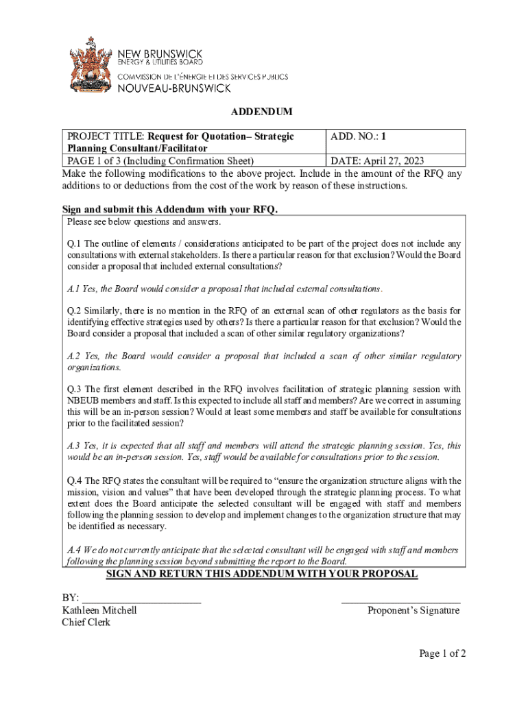 Fillable Online Addendum 1 - RFQ - Strategic Planning Consultant ...