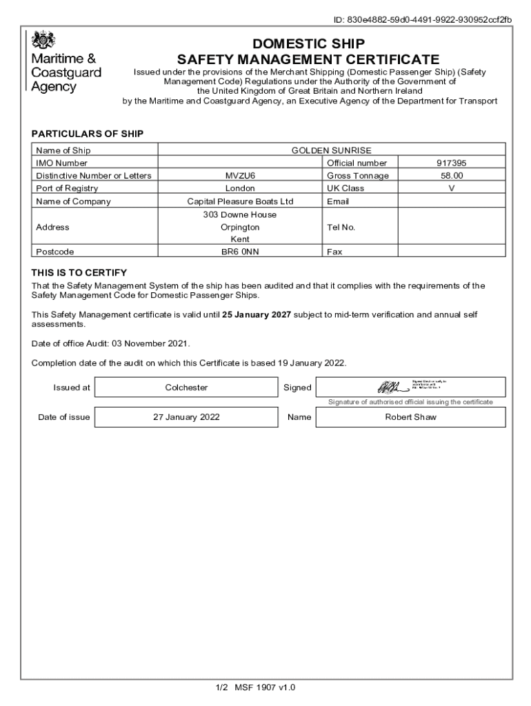 Fillable Online Merchant Shipping (Safety Convention Certificates ...