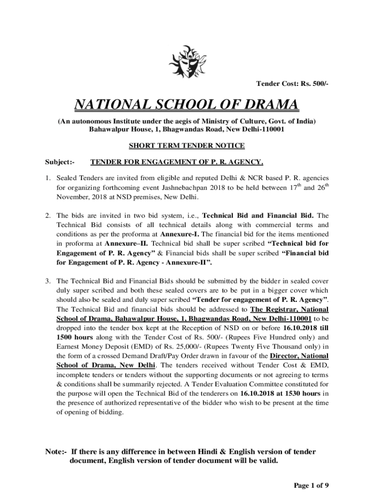 Fillable Online nsd gov Fillable Online nsd gov Tender Cost Rs 500 Fax Email Print - pdfFiller