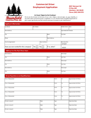 Fillable Online Commercial Driver - Employment Application Fax Email ...
