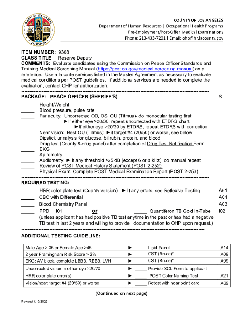 Fillable Online Employment / Post-Offer Medical Examination with County ...