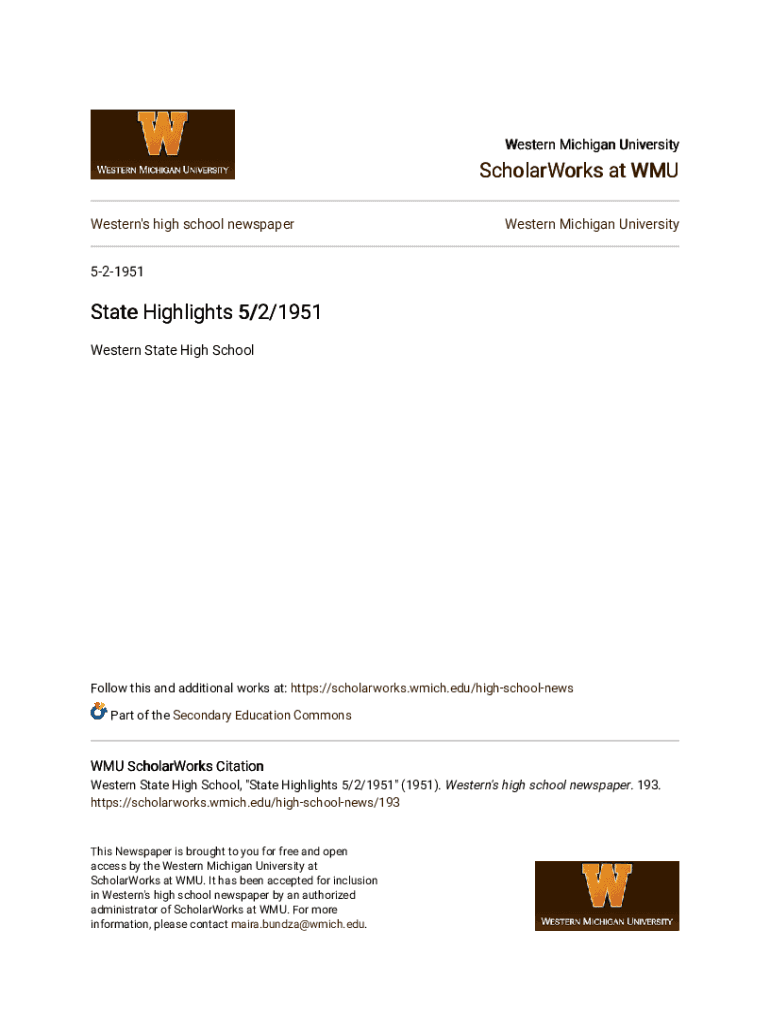 Fillable Online Western's high school newspaper - WMU's ScholarWorks Fax Email Print - pdfFiller