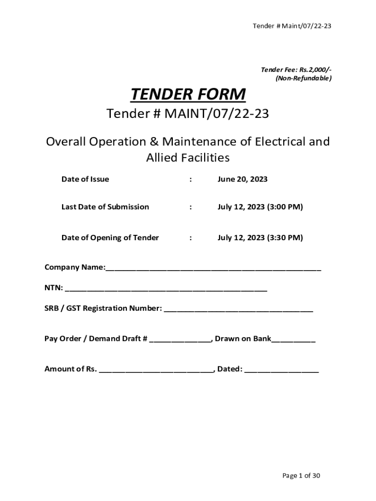 Fillable Online tenders iba edu Tender # Maint/07/22-23 Fax Email Print - pdfFiller
