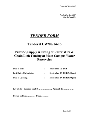 Fillable Online Tender # CW/02/14-15 Fax Email Print - pdfFiller
