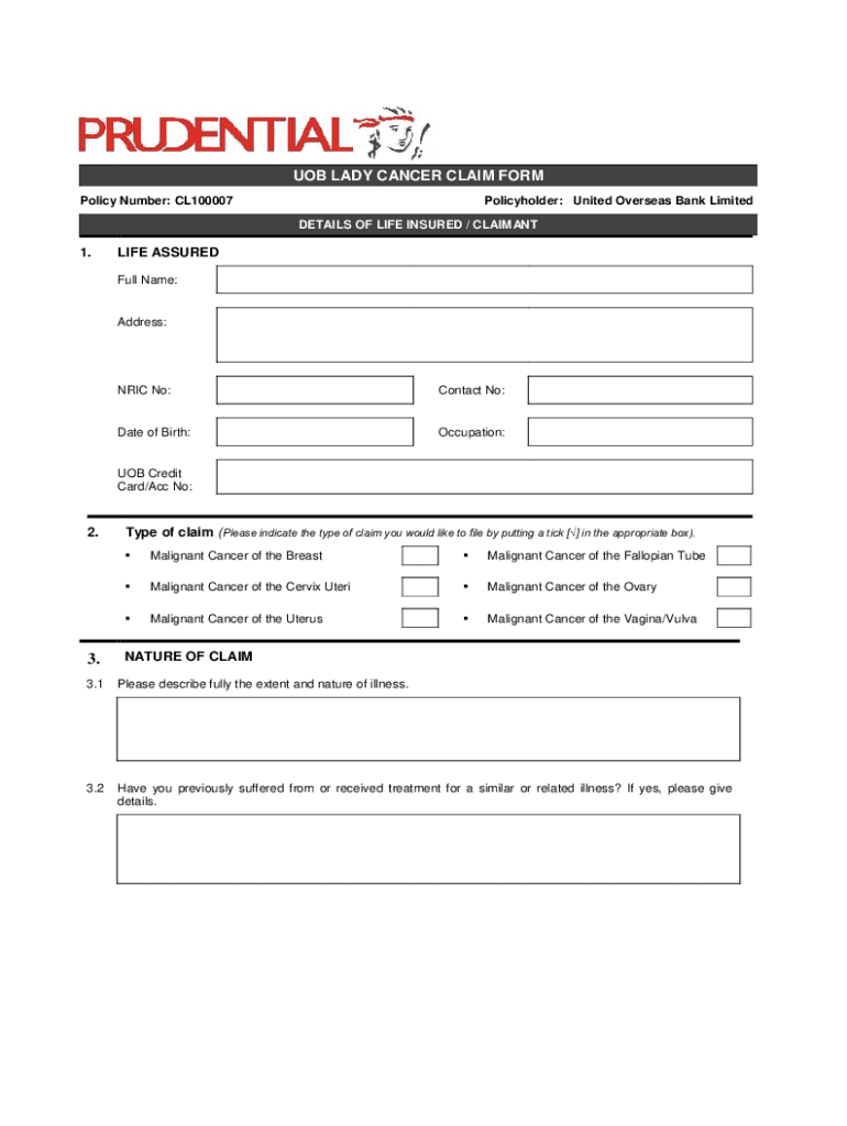 Fillable Online UOB LADY CANCER CLAIM FORM Fax Email Print - pdfFiller
