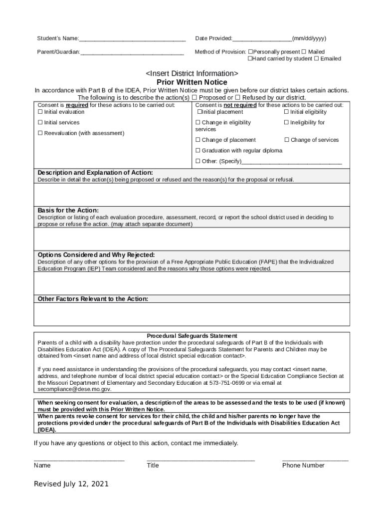 Dese prior written notice - dese mo Doc Template | pdfFiller