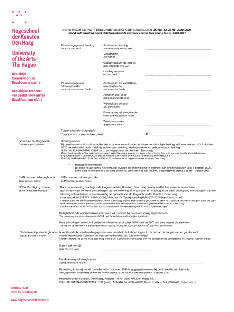 Invulbaar Online SEPA authorization direct debit installments payment ...