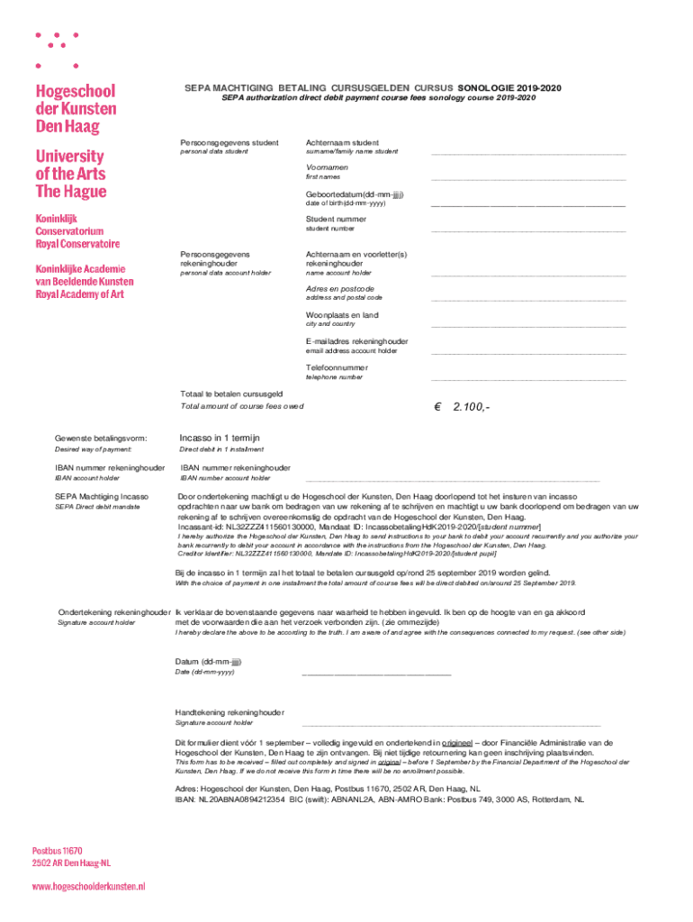 Invulbaar Online SEPA authorization direct debit payment course fees ...