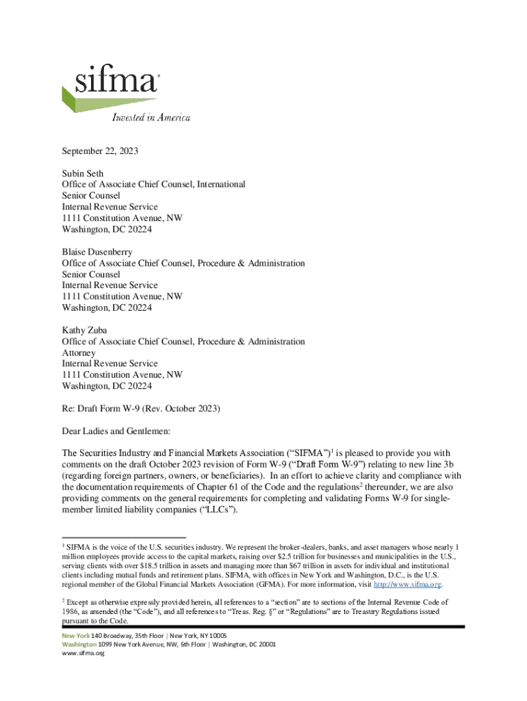 Fillable Online Revised Draft Form W-9. SIFMA comment letter to the IRS ...