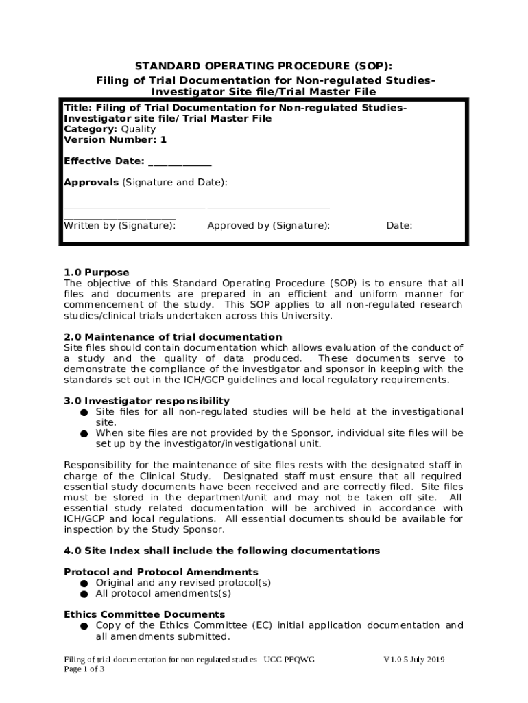SOP for Filing of Trial Documentation for Non-regulated ... Doc ...