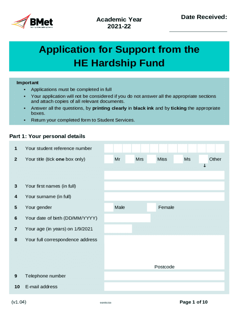 BIRMINGHAM CITY UNIVERSITY Hardship Fund Guidelines ... Doc Template | pdfFiller