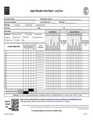 Fillable Online Angler Education Class Report - Long Form. Angler ...