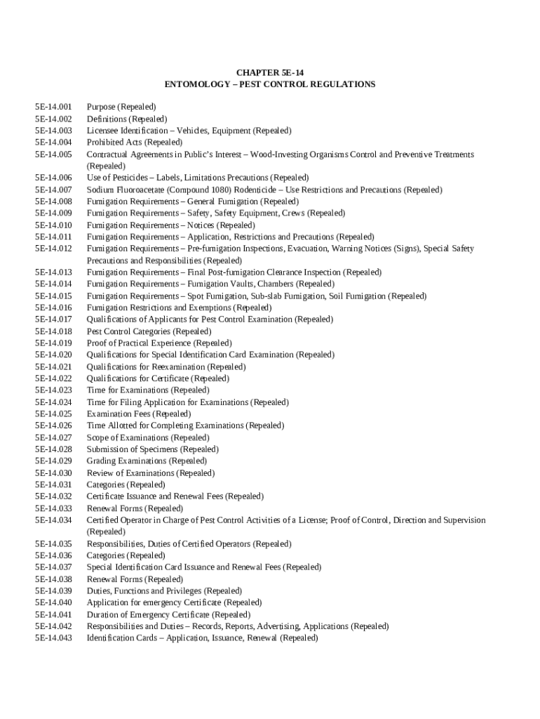 5E-14 : ENTOMOLOGY - PEST CONTROL REGULATIONS ... Doc Template | pdfFiller