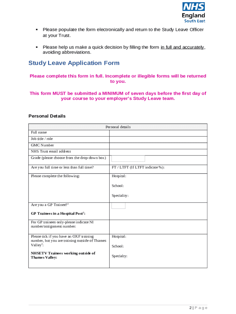 STUDY LEAVE APPLICATION FOR DOCTORS IN ... Doc Template | pdfFiller